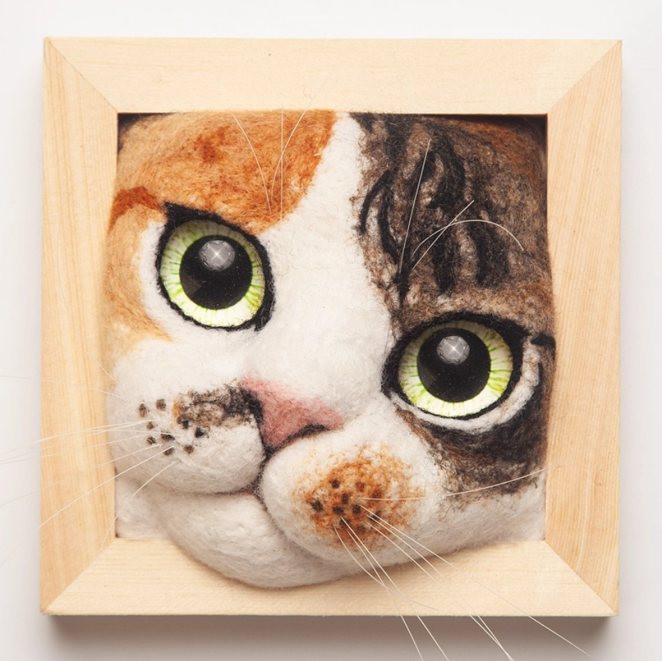 Cat In Square Frame:Calico Cat Avatar Needle Felted DIY Kits – DoDo Friend
